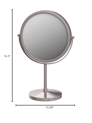 MIRRORMORE Professional 1X/10X Magnifying Makeup Mirror, 8'' Large Cosmetic Mirror with Magnetic Detachable Base, 360°Swivel Travel Bathroom Personal Mirror Tabletop, Senior Pearl Nickel