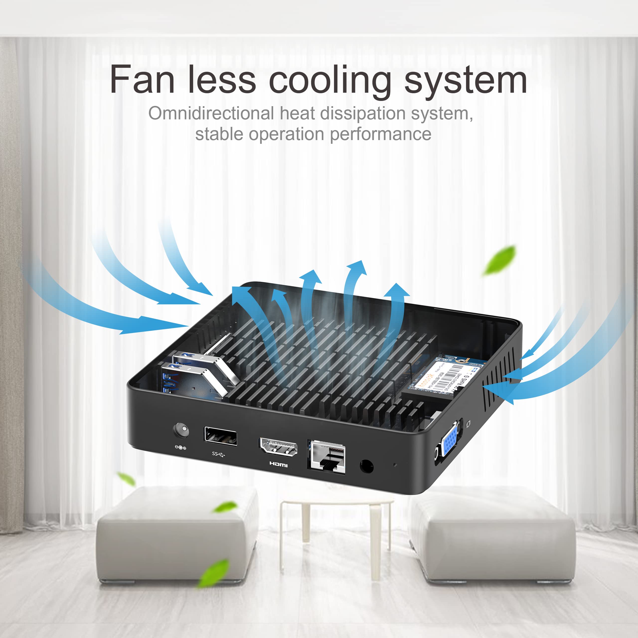 MINISFORUM N40 Mini PC Fanless Silent Desktop Computer 4GB RAM, 64GB eMMC Micro PC, Celeron N4020 up to 2.8GHz, 1000M LAN, HDMI&VGA, Support Auto Power On Mini Computer