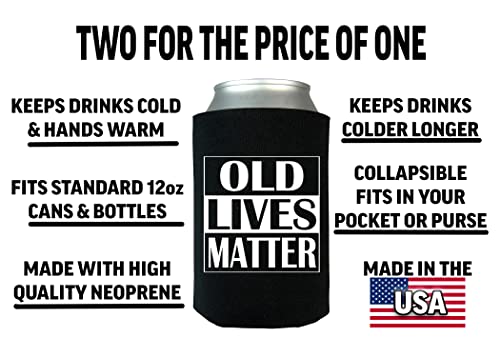 Funny Old Lives Matter Joke Collapsible Can Bottle Beverage Cooler Sleeves 2 Pack Cool Unique Gift For Grandpa Grandma Retirement 2 Pack