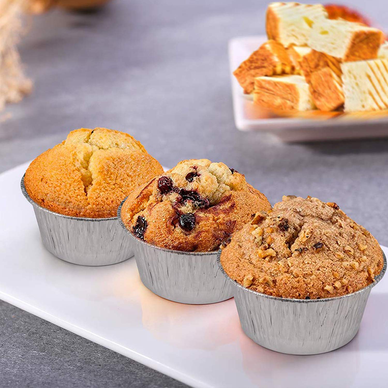 4 oz Disposable Baking Cups Tin Foil Pans Cups 120 mL Aluminum Foil Cupcake Bowl Pans 100Pcs for Baking, Roasting