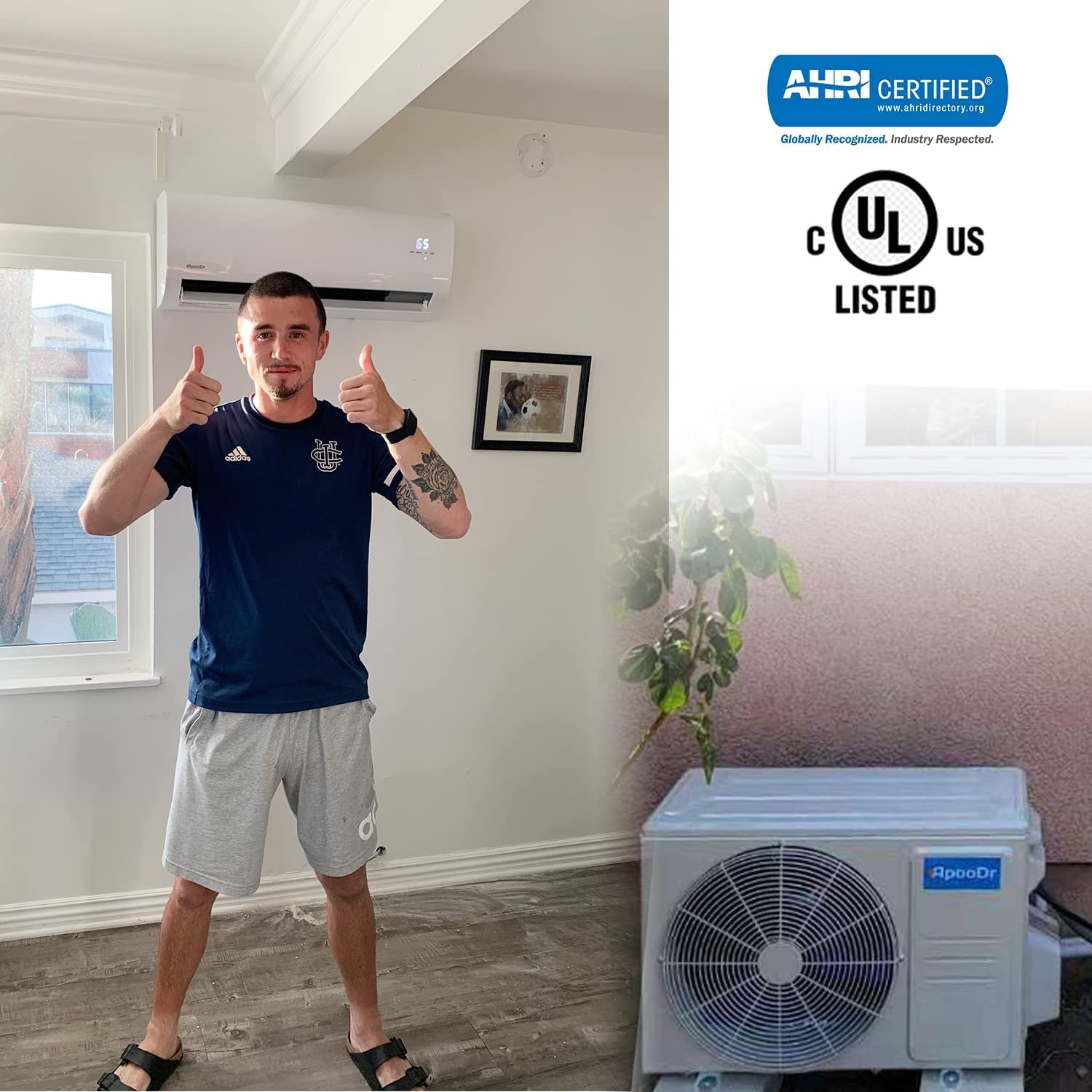 ApooDr 18000 BTU Mini Split Air Conditioner Ductless Inverter System 18.3 SEER2 with Heat Pump 220V 1.5 Ton,with Installation Kit