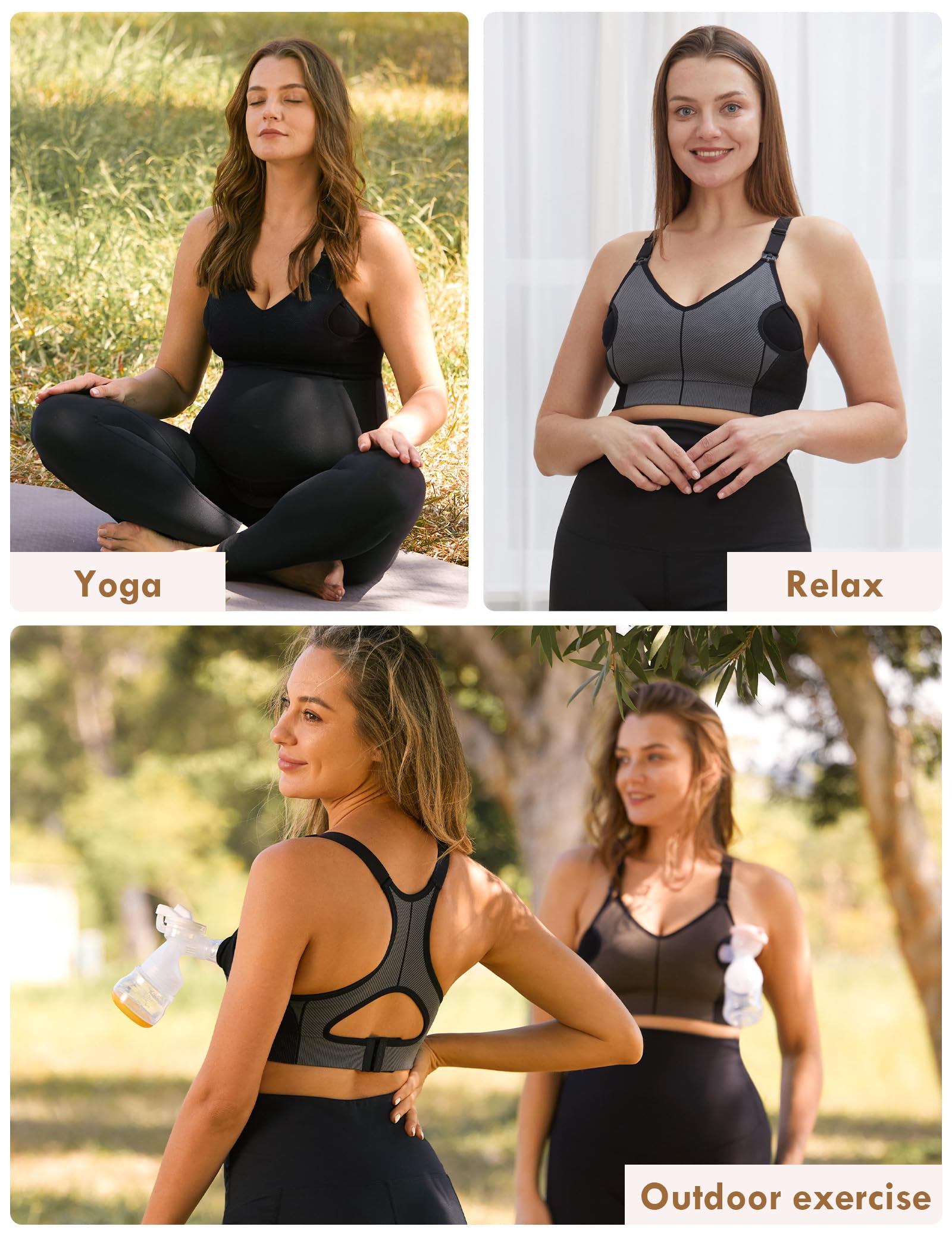 3AXE Hands Free Pumping Braor Women 2 Pack Supportive Comfortable All Day Wear Pumping and Nursing Bra in One Holding Breast Pump Grey+Navy X-Large