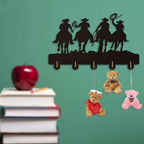 Wall Coat Hooks West Cowboy Silhouette Wooden Hook Wall Door Installation Clothes Coat hat Key Hook/Coat Rack/Wall Hook Modern Home Decoration Wall Stickers Kitchen Bathroom Towel Hook, Black(Long: