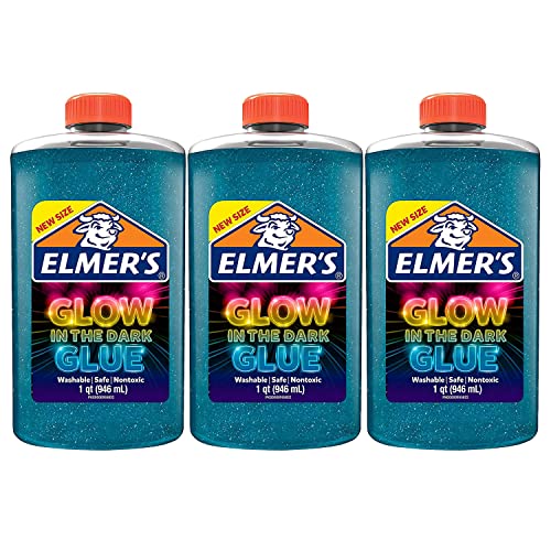 Elmerâs Glow in The Dark Liquid Glue, Washable, Blue, 1 Quart, Glue for Making Slime, 3-Pack