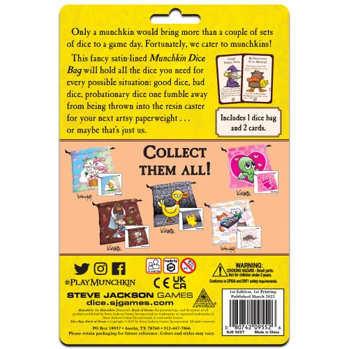 Munchkin Dice Bag: Duck of Doom | Large Drawstring Bag 7” x 7” | Printed Fabric | Holds Over 100 Dice | Includes Two Munchkin Cards | Roleplaying Game Dice Bag | Adventure | from Steve Jackson Games