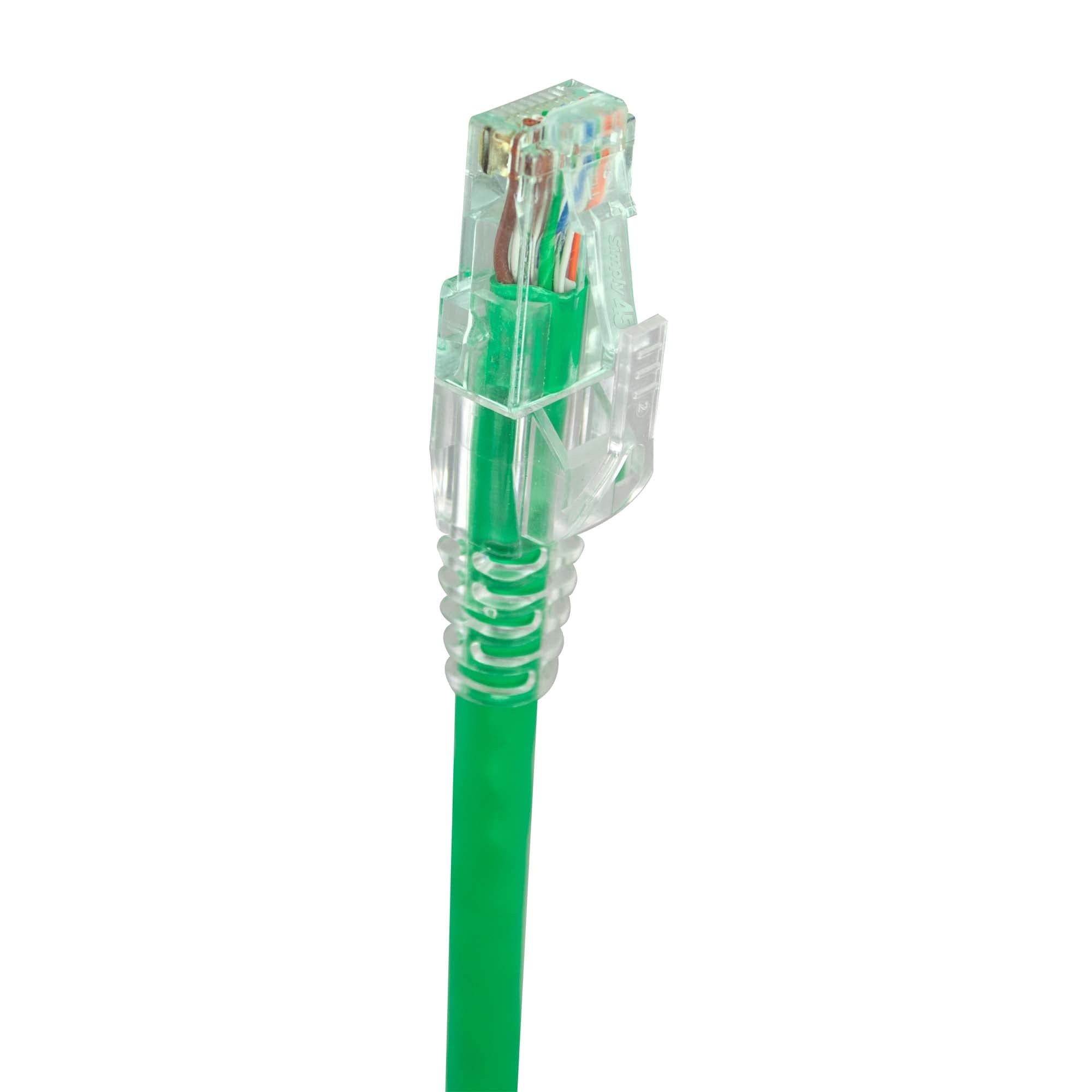 Simply45 Unshielded Pass-Through RJ45 Modular Plugs for 23AWG Solid (Cat6 UTP), 26-24AWG Stranded (Cat5e/6 UTP Stranded) - Green Tint, 100 Piece Jar - S45-1600