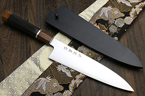 Yoshihiro TM-Hayate ZDP189 Super High Carbon Stainless Steel Gyuto Knife Octagonal Ebony Wood Handle with Sterling Silver Ring (10.5'' (270mm))