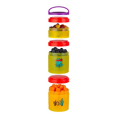 Whiskware Animal Stackable Snack Containers for Kids and Toddlers, 3 Stackable Snack Cups for School and Travel, Skating Unicorn