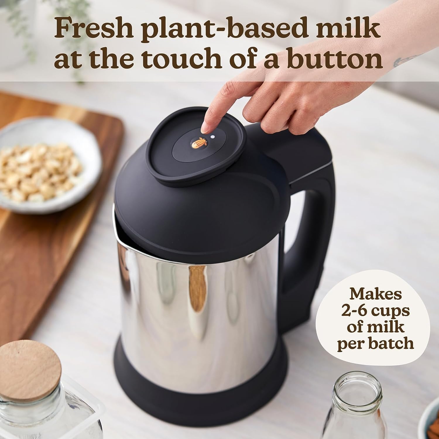 Almond Cow Milk Maker Machine, Milk in a Minute Bundle, Includes 3 Creamy CocoCash & 3 Original Almonds 'n' Dates, Glass Milk Jug, & Jug Brush