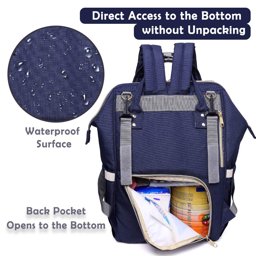 Diaper Bag Backpack Water-resistant, Nanrui 25L Roomy Nappy Bag for Baby Boy and Girl Men Backpack Travel Back Pack with 2 Stroller Straps- Navy Blue