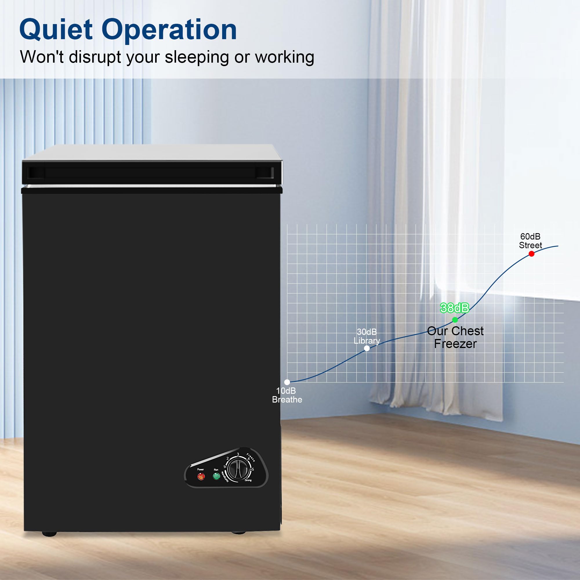 Chest Freezer 5.0 Cu.Ft Compact Chest Freezers with 7 Adjustable Thermostat, Freezer Compressor Cooling with Removable Storage Basket, Energy Saving Perfect for Home Bar Dorm