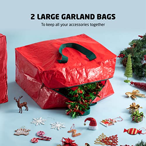 Zober 3-Pack Christmas Artificial Tree Storage Bag and Two Garland Bags; Holiday Tree Storage for Trees Up to 9 ft, Includes Card Slot, Dual Zipper, and Carry Handles; Tearproof 600D Oxford Material