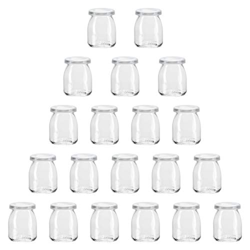 Encheng 7 oz Clear Glass Jars With Lids,Glass Yogurt Container With Lids(PE),Replacement Glass Pudding Jars Yogurt Jars,Glass Container With Twine n Tag For Milk,Jams,Jelly,Mousse,Dishwaresafe 20 Pack