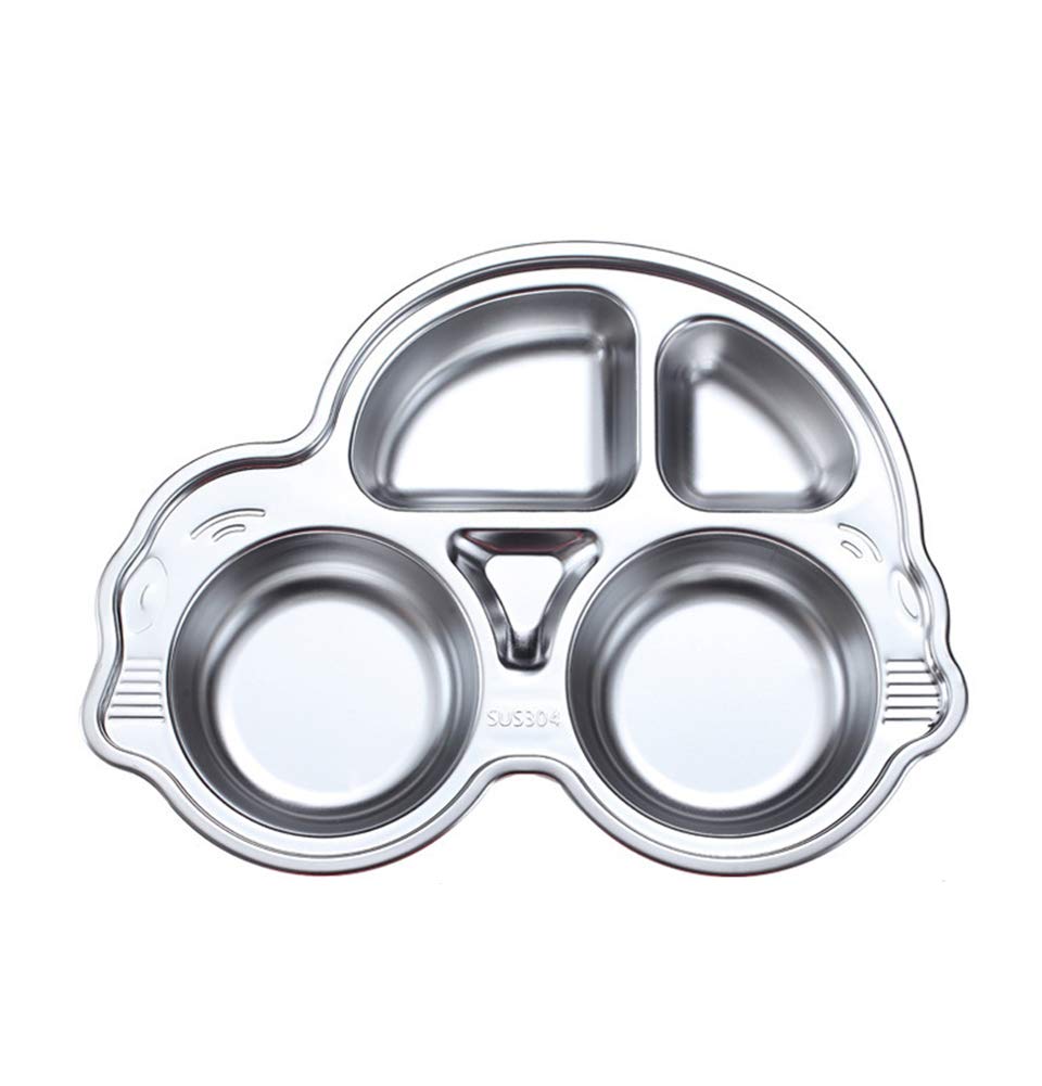 Stainless Steel Plate Divided Meal Tray Sections Dinner Dish for Babies, Toddlers and Kids Eating Food Car Shape BPA-Free Safe Fun Non-Toxic Heavy Duty (Silver 1 Pack)