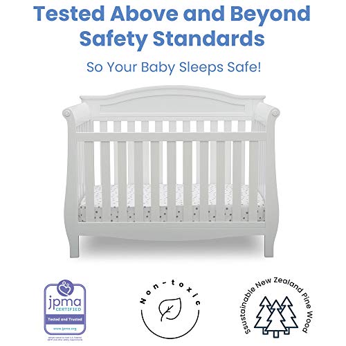 Delta Children Lancaster 4-in-1 Convertible Baby Crib & Twinkle Stars Waterproof Fiber Core Crib and Toddler Mattress, Bianca White