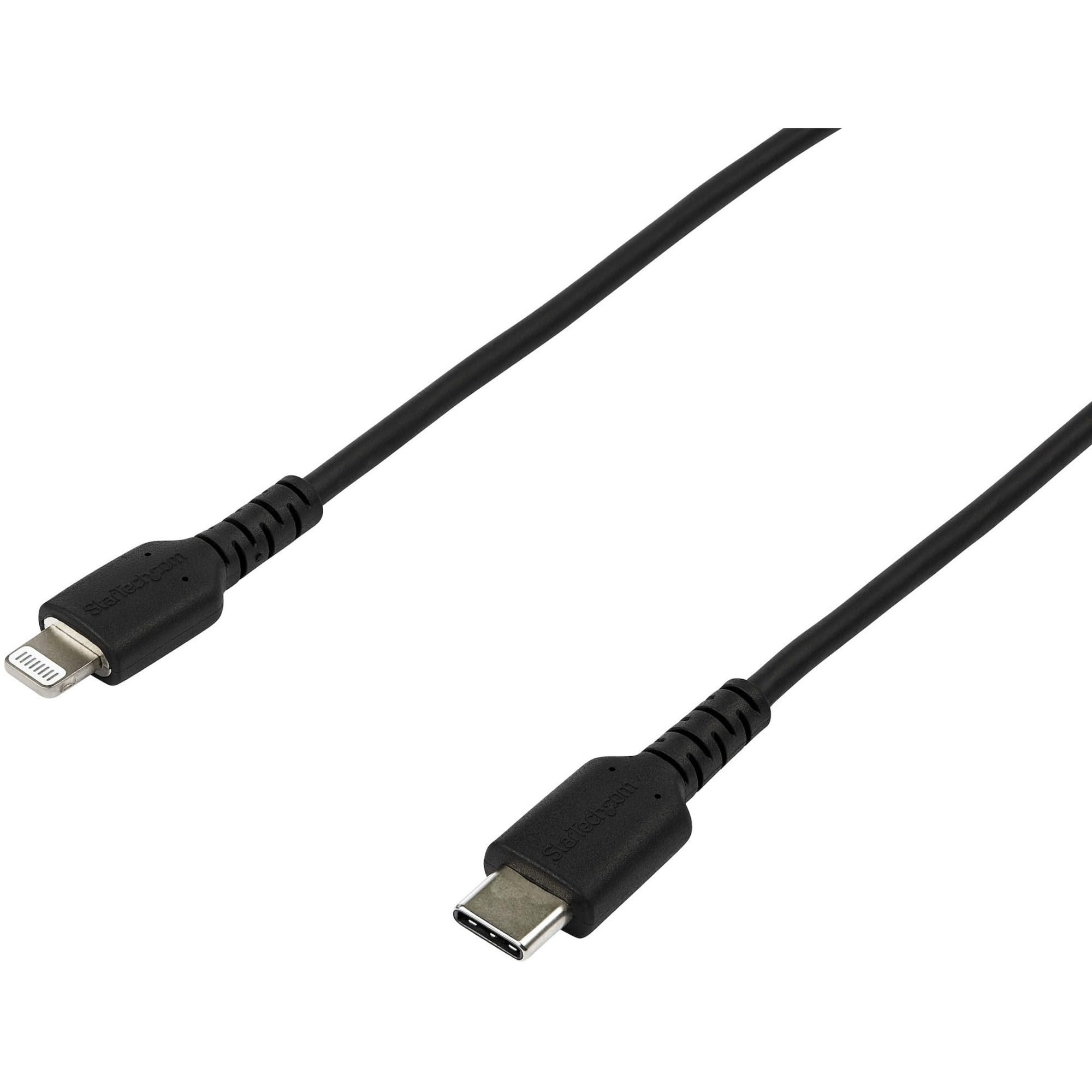 StarTech.com 6 Foot (2m) Durable Black USB-C to Lightning Cable - Heavy Duty Rugged Aramid Fiber USB Type C to Lightning Charger/Sync Power Cord - Apple MFi Certified iPad/iPhone 12 (RUSBCLTMM2MB)
