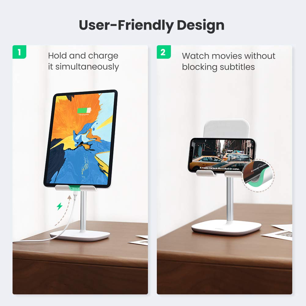UGREEN Tablet Stand Holder Adjustable Desktop Holder Dock Riser Compatible for iPad 10.2 Inch iPad Air 10.5 iPad Mini 4 3 2 E-Book Reader Max 12.9 Inch White