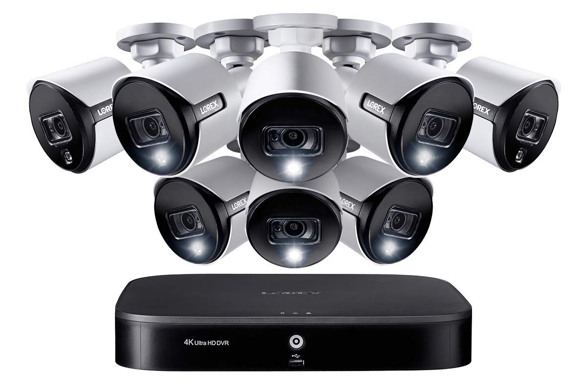 Lorex 4K Security Camera System, Ultra HD Indoor/Outdoor Wired Analog Bullet Cameras with Motion Detection Surveillance, Color Night Vision and Active Deterrence, 2TB 8 Channel DVR, 8 Cameras