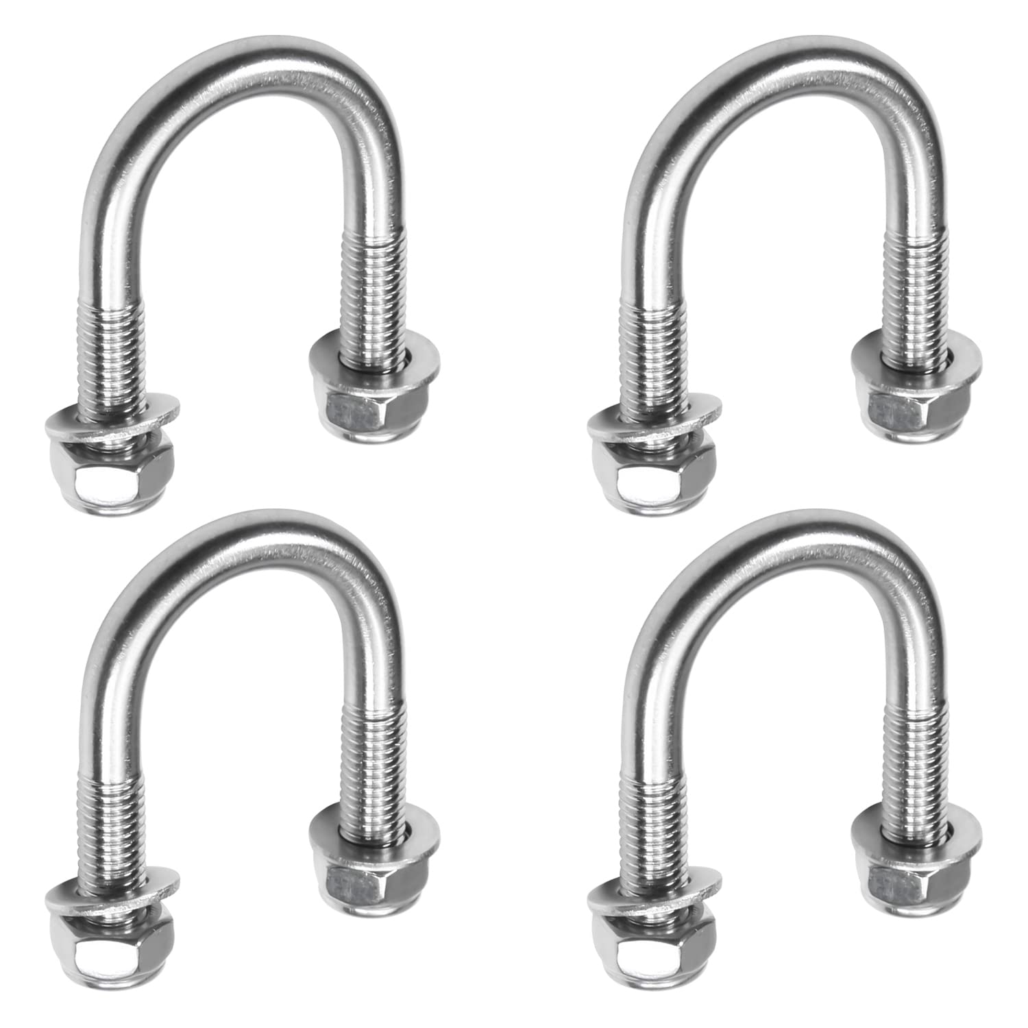 MroMax 4Pcs 304 Stainless Steel M8 Thread Silver Round Bend U Bolts with Nuts and Washers for Fastening Products to 0.98" Dia Pipe