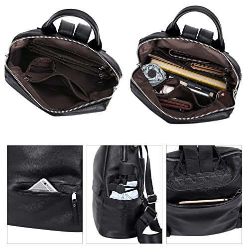 ALTOSY Leather Backpack for Women Elegant Genuine Backpack Purse Ladies Leather Shoulderbag (S80 Black)