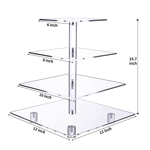 Cupcake Stand, 4 Tier Cupcake Stand for 50 Cupcakes, Square Tiered Cupcake Tower, Clear Acrylic Cupcake Holder, Dessert Stands for Party, Wedding, Birthday, Baby Shower, Halloween