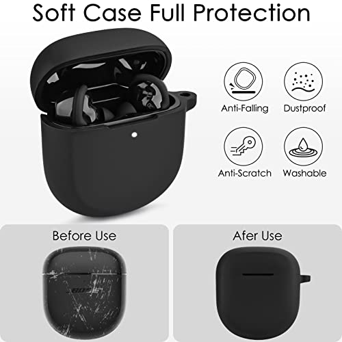 Bose Case for QuietComfort Earbuds II 2022, VISOOM Cute Bose QuietComfort Earbuds II Case Cover Women, Protective Silicone Bose Earbuds 2 Case Cover with Bling Keychain for Girls (Black)