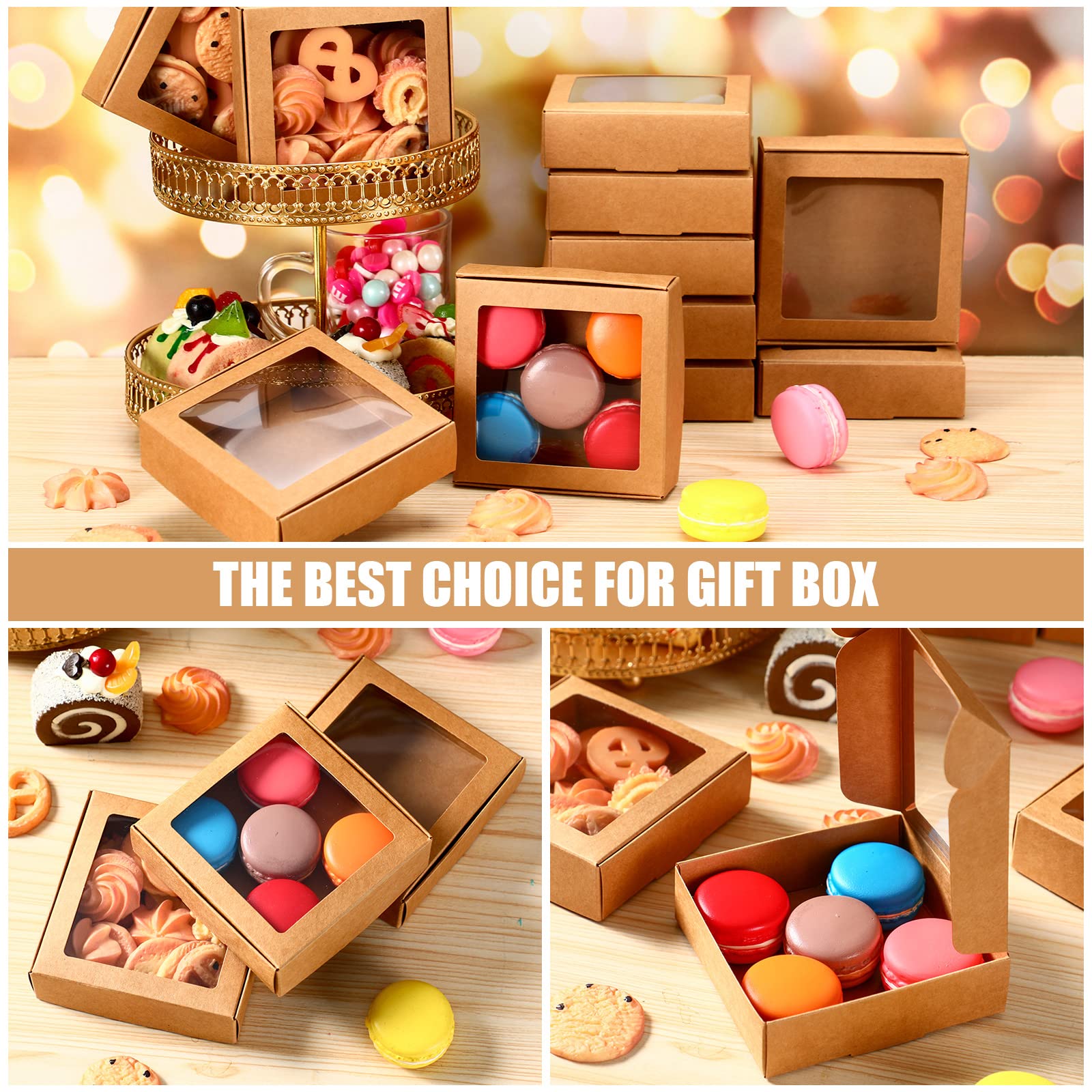 Zonon 30 Pcs Soap Boxes for Homemade Soap Boxes Packaging Small Gift Box Mini Kraft Treat Boxes with Window Present Packaging Box for Bakery Candy Soap Making,4.13 x 4.13 x 1.18 Inch(Brown)