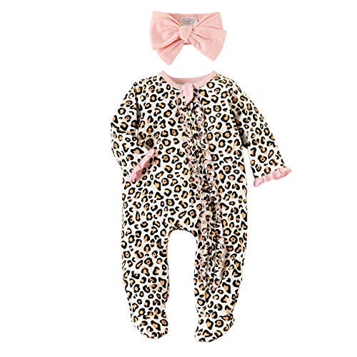 Mud Pie baby girls Mud Pie Leopard Headband Set, Multi, 0-3 Months and Toddler Sleepers, Multi, 3 Months US