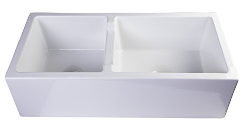 ALFI brand AB3618DB-W Smooth Thick Wall Fireclay Double Bowl Farm Sink, 36", White