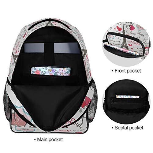 ALAZA Paris Badges French Eiffel Tower Love Laptop Outdoor Backpack for Women Men,Fits Under 15.6 Inch Laptop