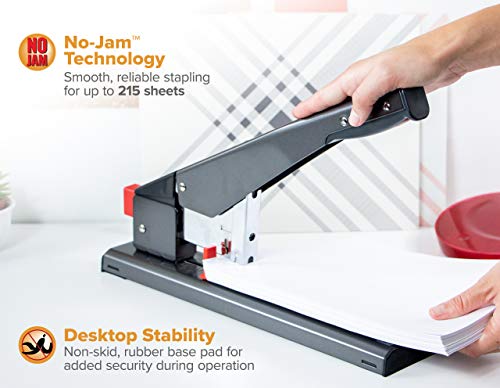 Bostitch Office 215 Sheet Extra Heavy Duty Stapler, No Jam Technology, Easy Reload, Black (00540)