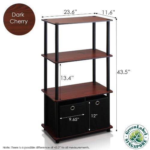 Furinno NW889DC/BK Go Green 4-Tier Multipurpose Storage Rack w/Bins, Dark Cherry/Black