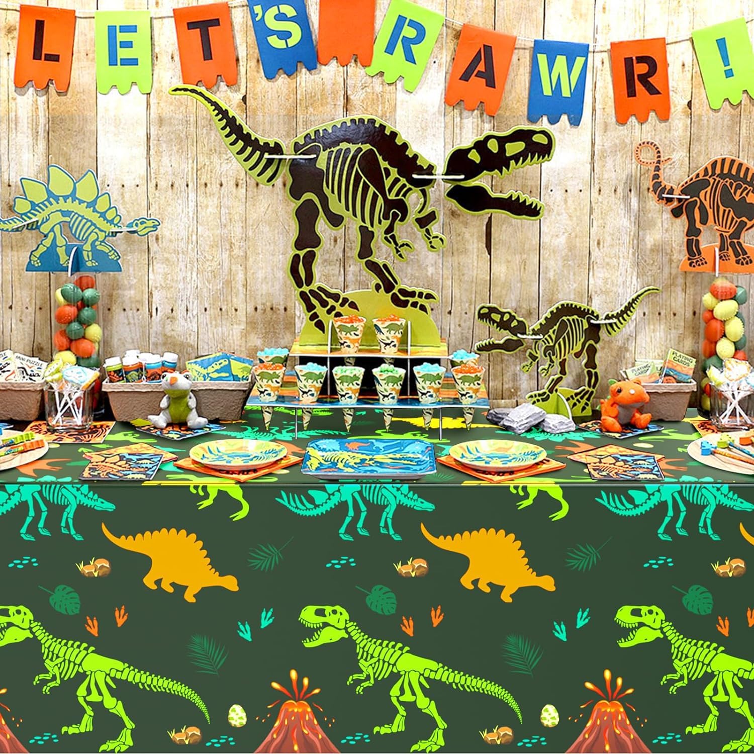 3Pieces Dinosaur Plastic Party Tablecloth,Dinosaur Birthday Table Cover Decorations Disposable Dino Table Cloths Dinosaur Table Cover for Kids Boy Birthday Party Supplies, 54 x 108 Inch (Green)