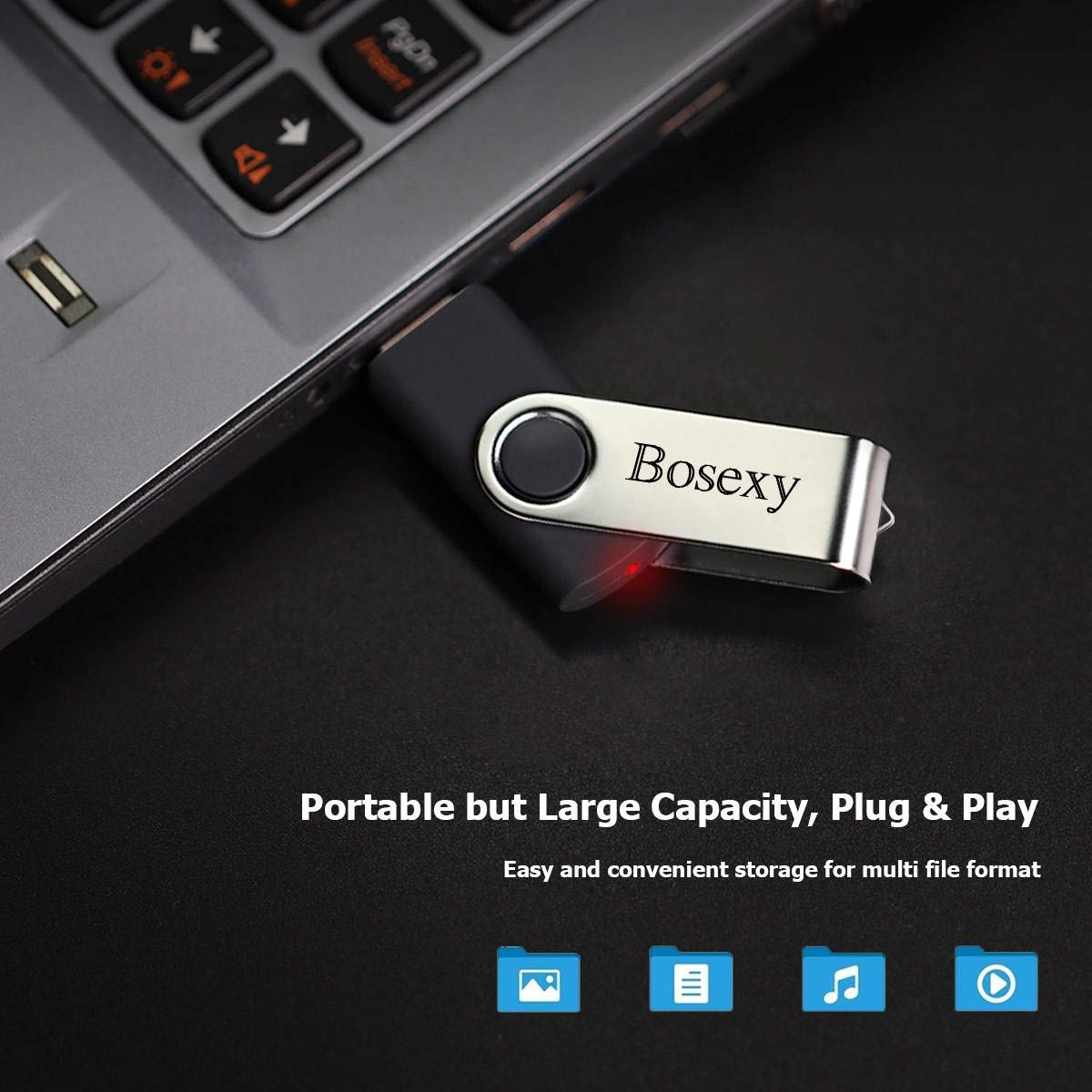 USB Flash Drives 32GB Bosexy Thumb Drive Swivel Bulk Memory Stick Pendrive with Led Indicator Mix Color, Black/Blue/Red/Green/Purple (5PCS, 32G Each)
