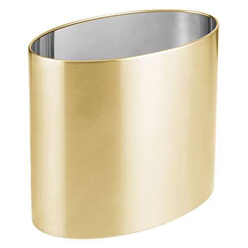 mDesign Stainless Steel Metal Oval Trash Can, Small 2.09 Gallon Wastebasket, Garbage Basket Bin for Bathroom, Bedroom, Kitchen, or Home Office, Holds Waste and Recycle, Mirri Collection, Soft Brass