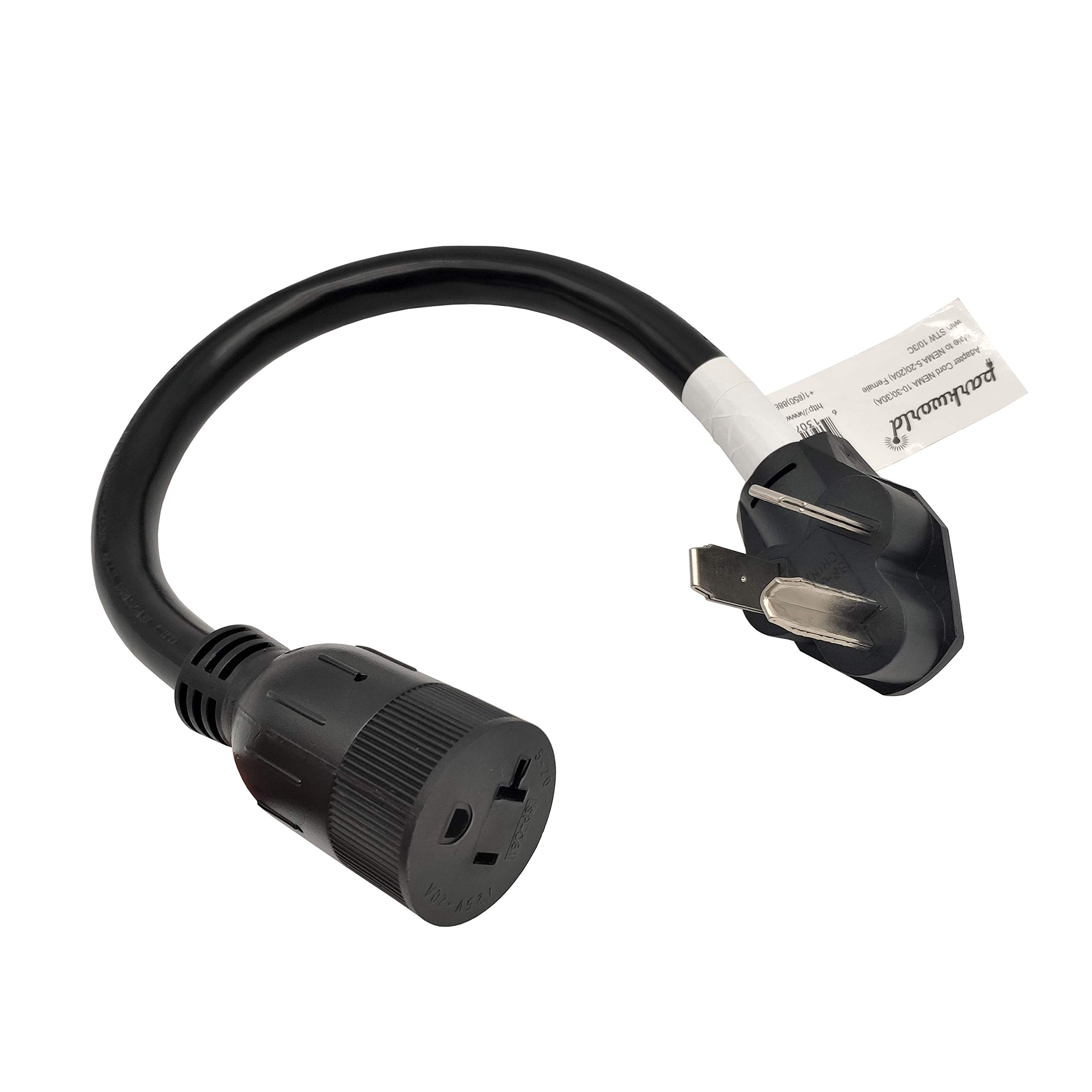 Parkworld 886344 Dryer 10-30 Plug Male to Household 5-15 (Generator 5-20) Receptacle Female Adapter Cord (ONLY Output 250 Volt)