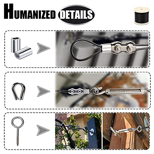 WAYSKA String Light Hanging Kit with 250 Ft Nylon Coated Stainless Steel 304 Wire Rope, String Light Cable with Turnbuckles and Hooks for Patio, Outdoor and Backyard Lighting Accessories