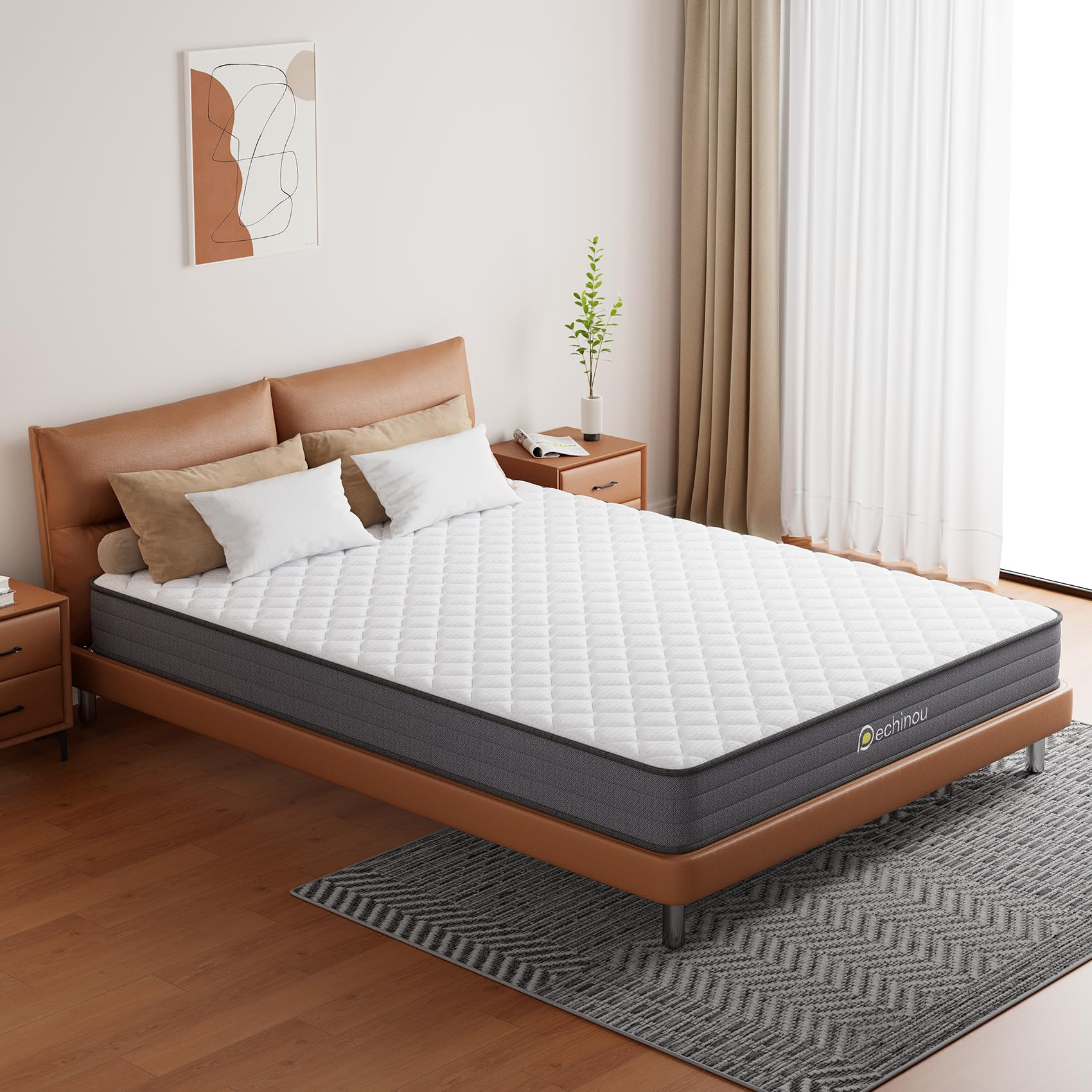 PECHINOU Full Size Mattresses, 6 Inch Hybrid Full Mattress in a Box with Memory Foam & Spring for Edge Support, Motion Isolation, Pressure Relief, Medium Firm Full Mattress, CertiPUR-US