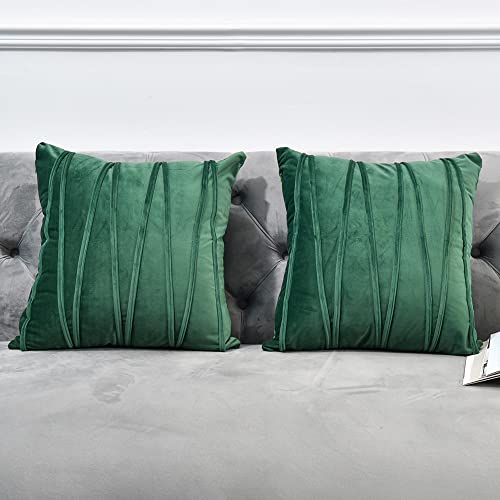 NianEr Decorative Plush Velvet Throw Pillow Covers Sofa Accent Couch Pillows Set of 2 for Bed Living Room Square Pillow Cases 20X20 Deep Green