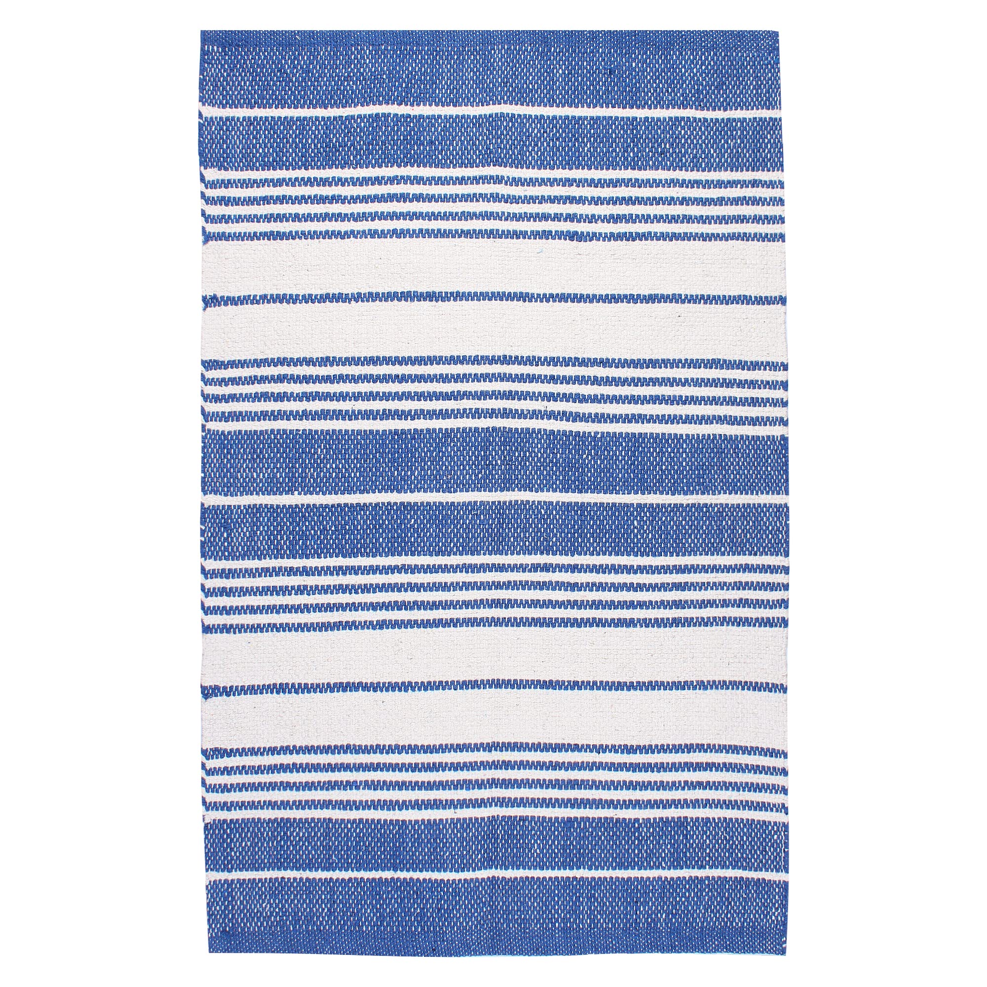 Asraie Eco Friendly Hand Woven & Reversible Cotton Stripe Rag Rug 100% Recycled Cotton Area Rug for Living Room Kitchen Entryway 2x3' (Steel Blue & White)