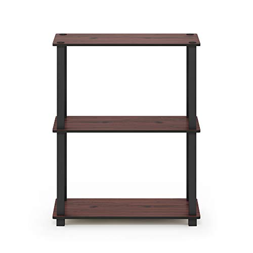 Furinno Turn-S-Tube 3-Tier Compact Multipurpose Shelf Display Rack with Square Tube, Dark Cherry/Black