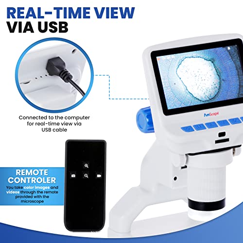 AmScope - 4.3 inch Premium 1080P HD Portable LCD Digital Color Microscope with Dual-LED Illumination - DM140