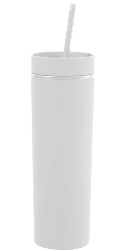 momocici Matte Skinny Tumblers Bulk.16oz Matte Pastel Colored Skinny Tumblers with Lids and Straws.Double Walled Plastic Acrylic Smoothie Tea Iced Coffee Tumbler Cups.Slim White Tumbler Set.(White)
