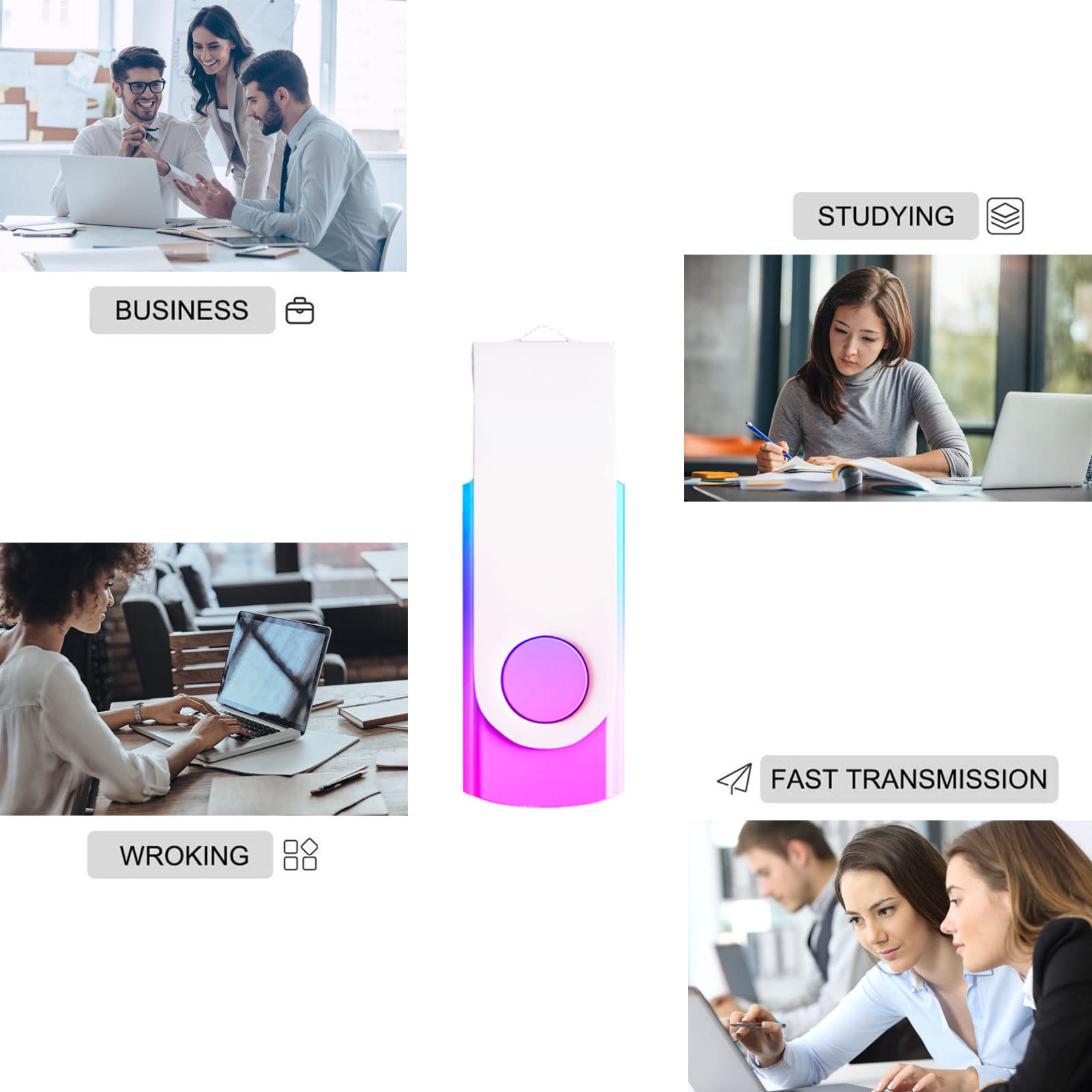 32GB 10 Pack USB Flash Drives Gradient Color USB 2.0 Memory Stick Wholesale Bulk Swivel Design Thumb Drive for Data Storage