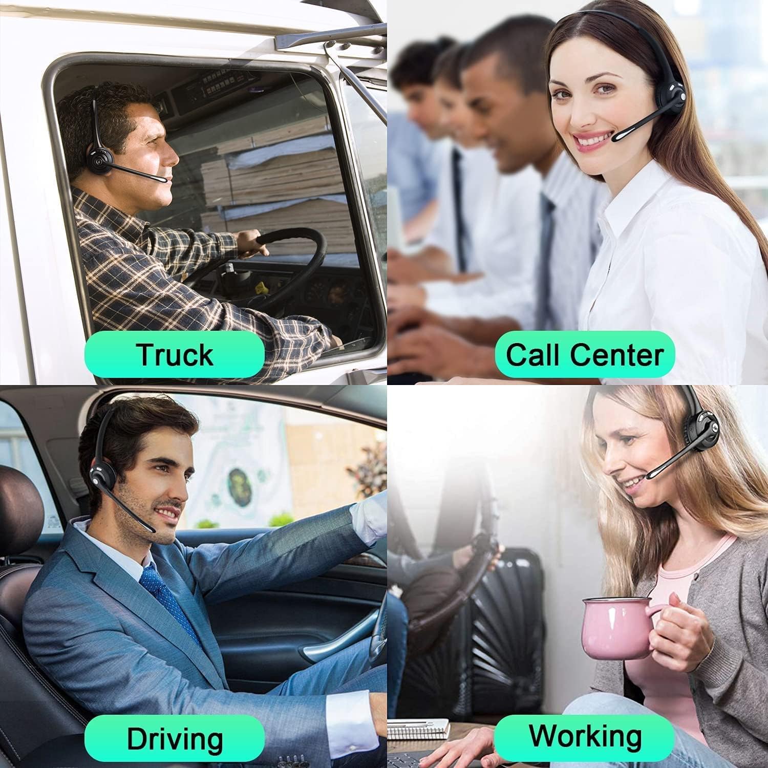 RAOPINGX Trucker Bluetooth Headset with Microphone, Wireless Headphone with Microphone, Wireless Cell Phone Headset On Ear Design for Home Office Call Center Skype