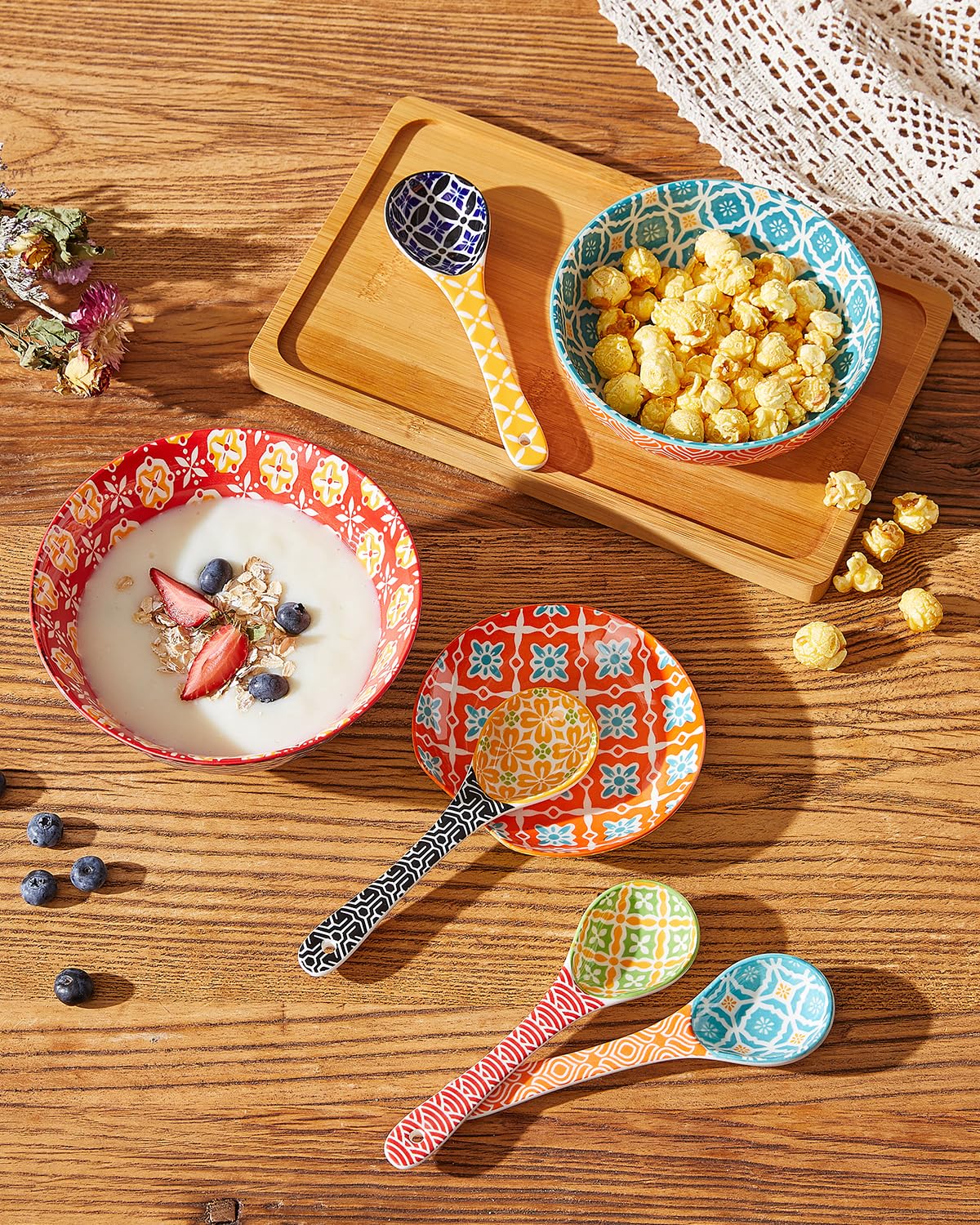Metahom Ceramic Small Serving Spoons, Colorful Soup Spoons Set for Cereal, Soups, Stews, Ramen, Dishwasher & Microwave Safe, Cute Porcelain Spoons, Set of 6