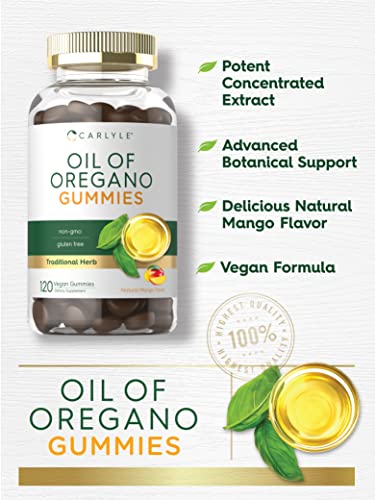 Carlyle Oregano Oil Gummies | 3000mg | 120 Count | Natural Mango Flavor | Vegan, Non-GMO, and Gluten Free Extract Formula | Traditional Herb Supplement