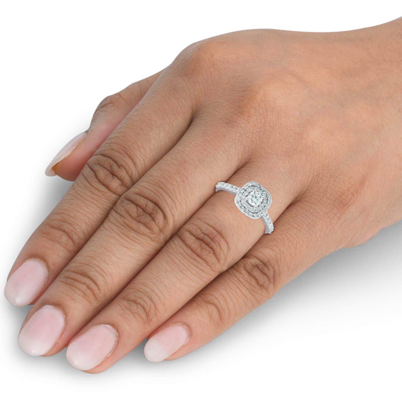 3/4Ct Diamond Cushion Double Halo Engagement Ring 14k White Gold - Size 9
