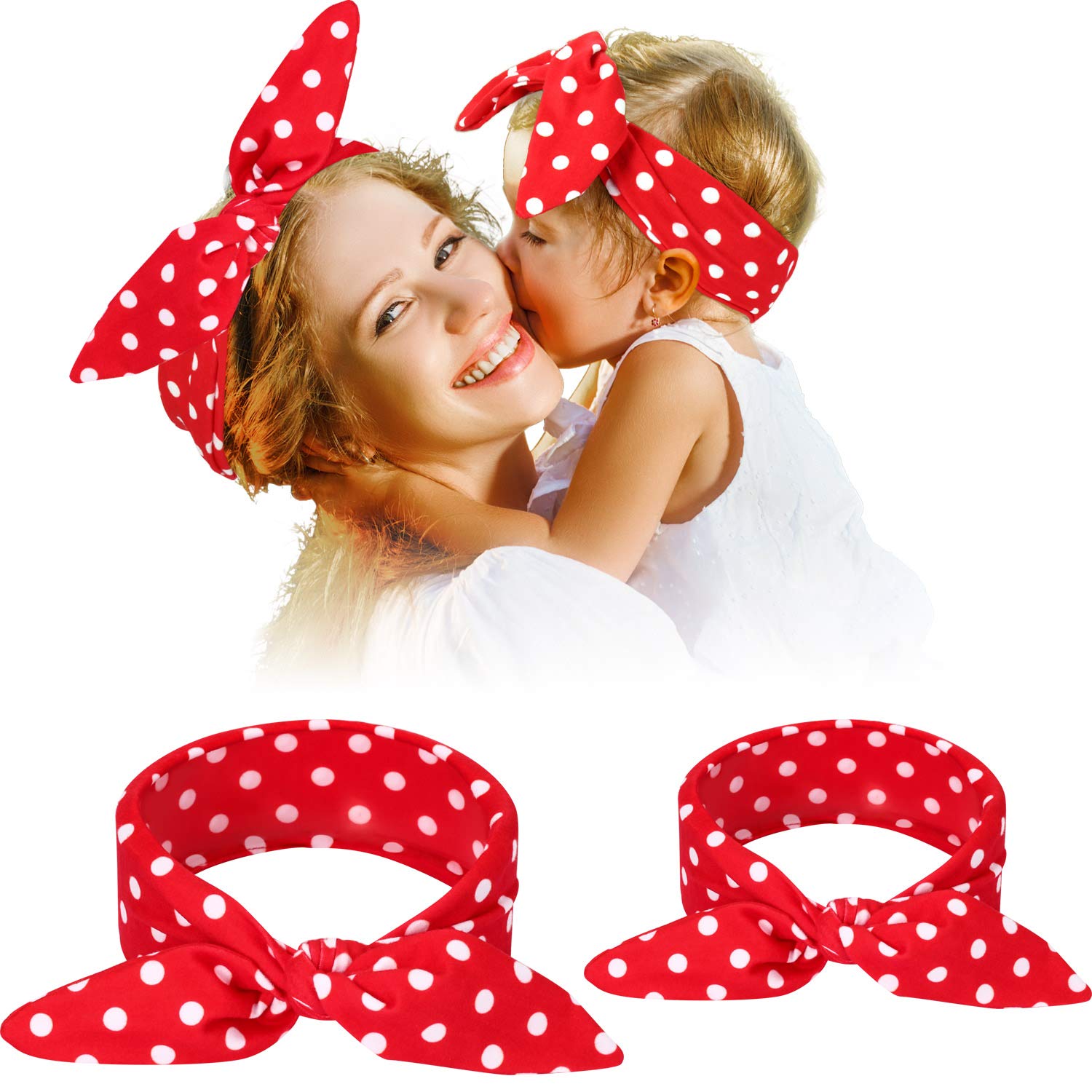WILLBOND Christmas Parent Baby Girl Turban Headband 2 Pieces Girl Red Black Plaid Headbands with Bow for Mom Baby