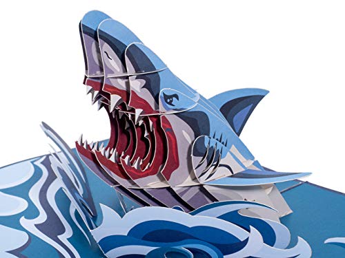 Paper Love 3D Pop Up Fathers Day Card, Shark, For Husband, Son, Anyone, All Occasion, Handmade - 5" x 7" Cover - Includes Envelope and Note Tag